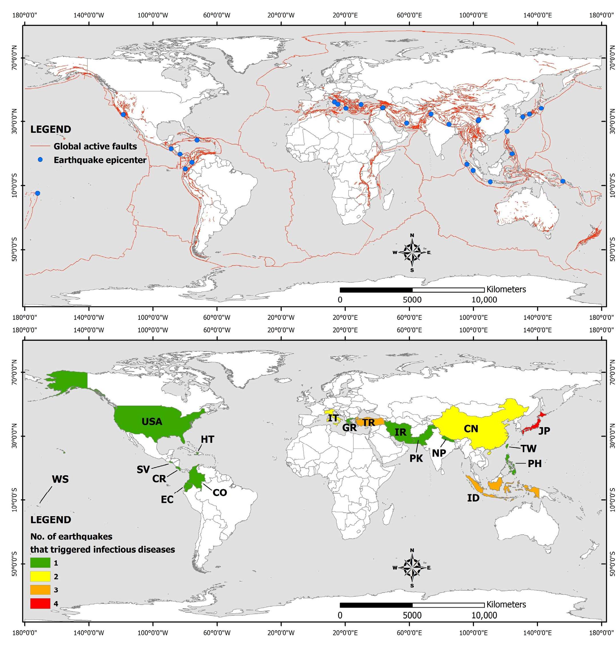 (up) map illustrating the active faults of the world and the
