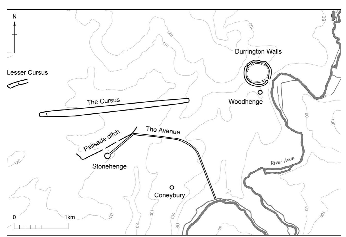 Map of prehistoric monuments in the stonehenge area