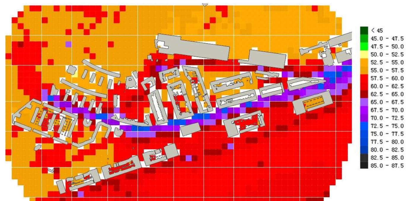 16: noise map at 7:00 am. figure 4.15: noise map at 6:00 am.