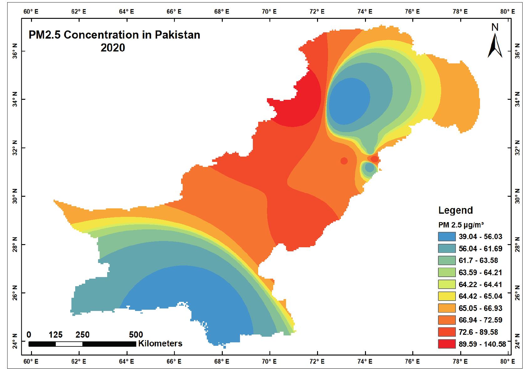 Interpolated map of pakistan showing average pm2.5