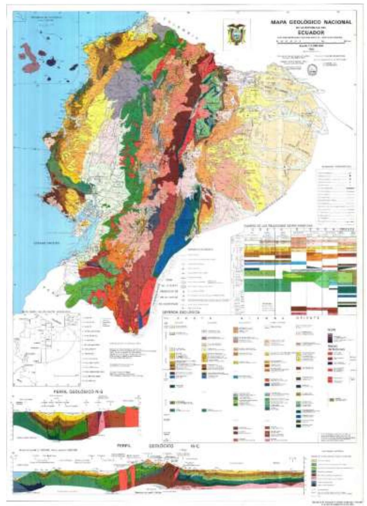 Geological map of the republic of ecuador, scale 1:1 500