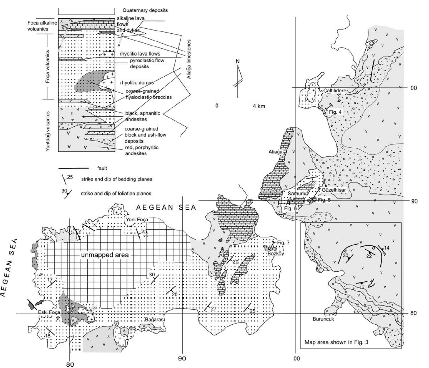 Geological map of the aliaza-foca region and the generalized