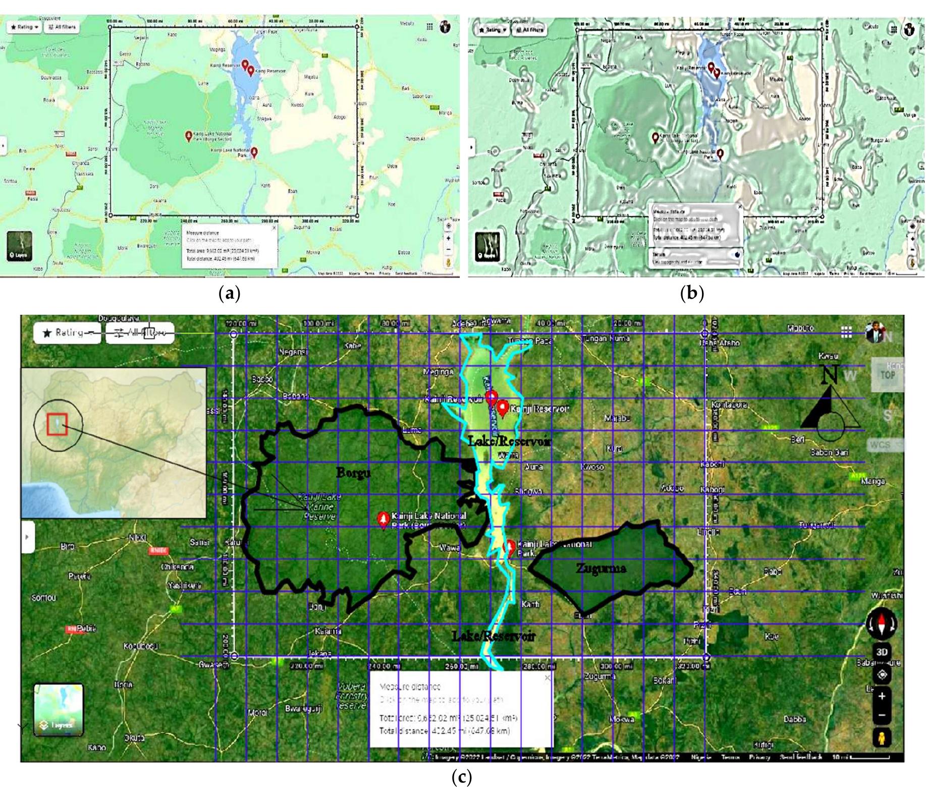 (a) map of kainji national park (showing the three