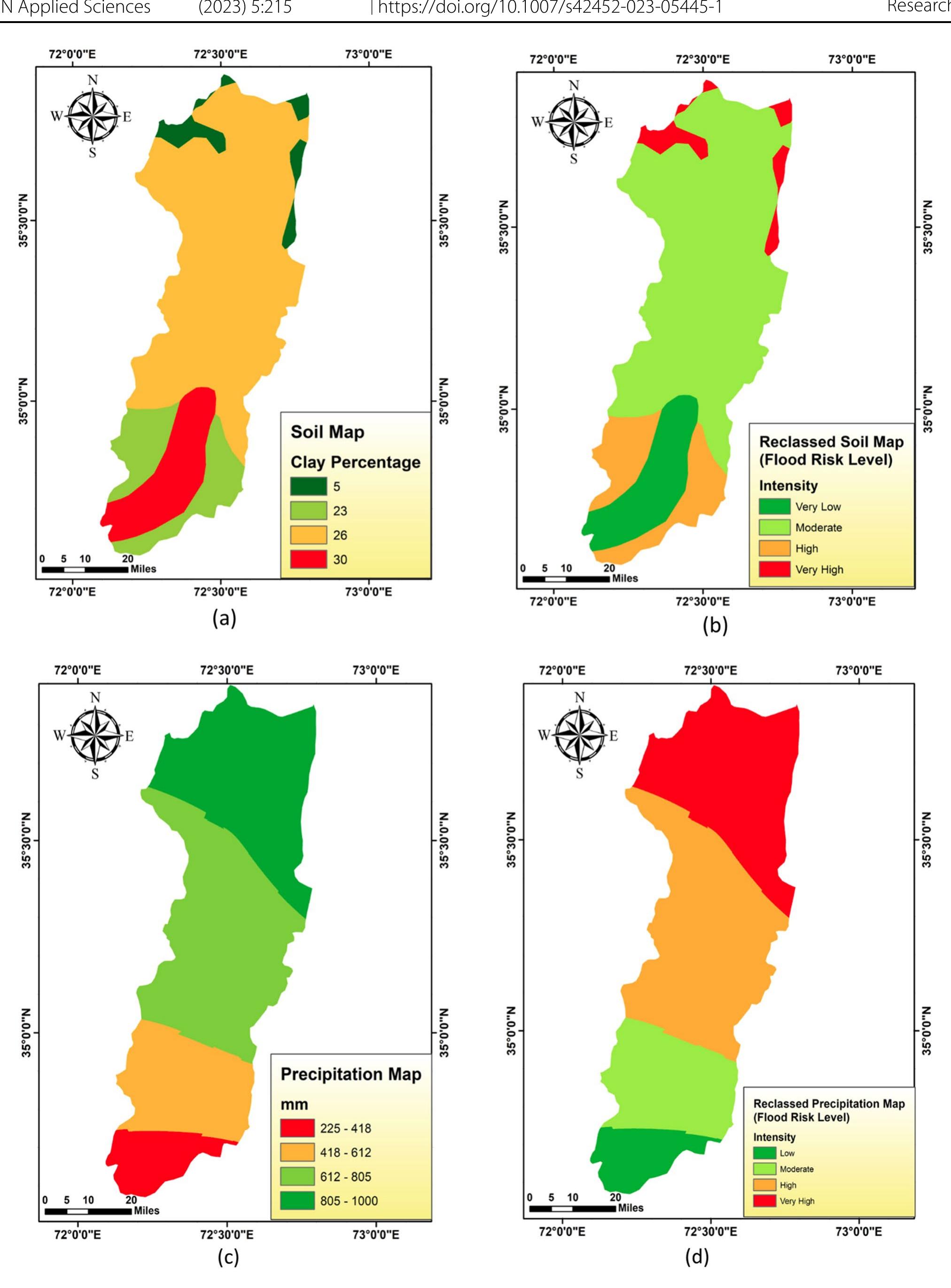 A soil map; b reclass of soil map; ¢ precipitation map; d