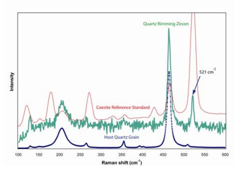 Micro-raman spectra of quartz surrounding the shocked zircon