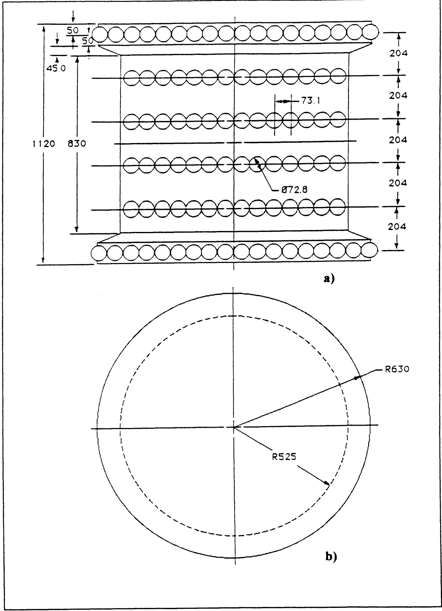 Scheme of the ams structure. a) lateral view. b) top view