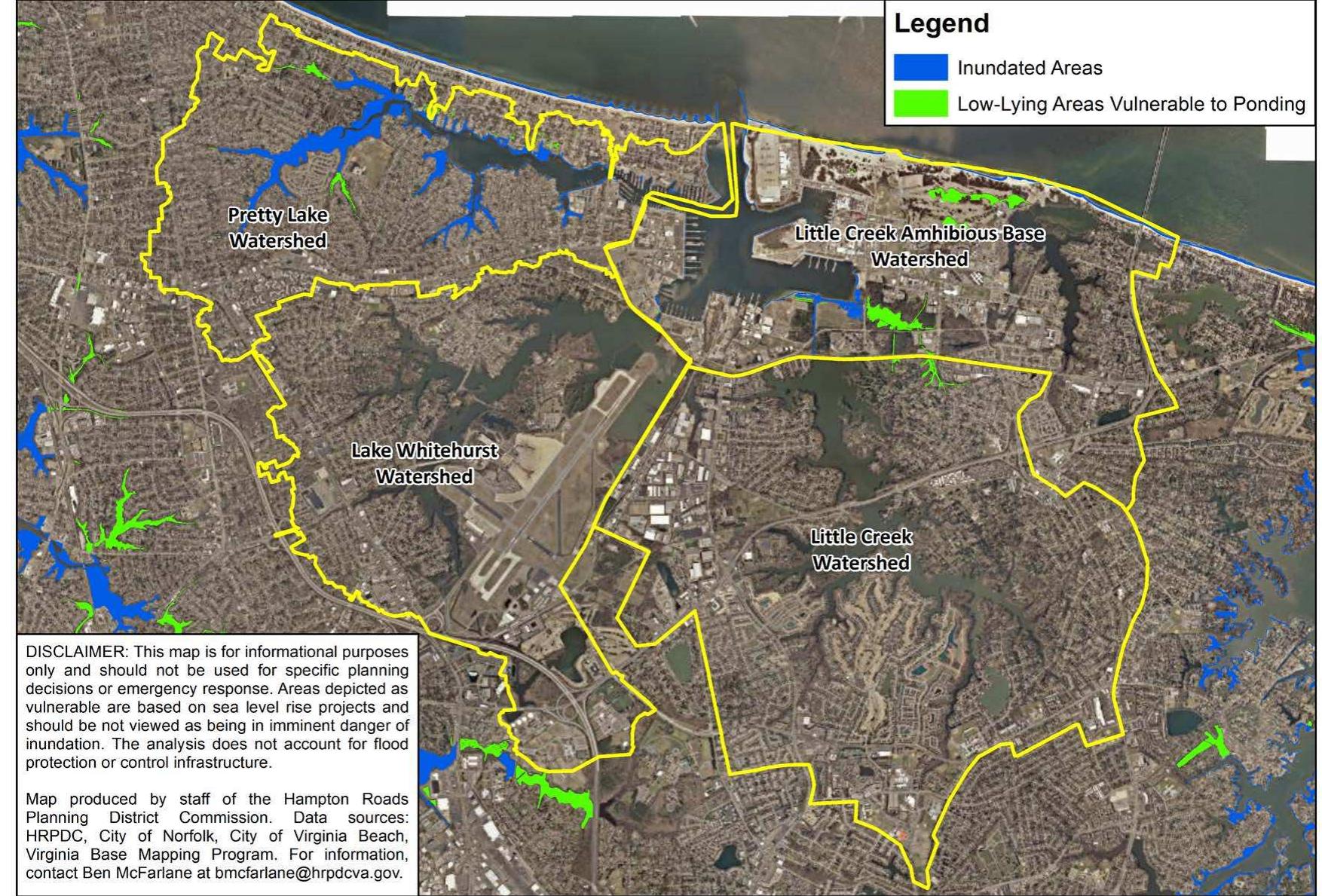 Case study area map, 1.5’ of sea level rise. map produced by
