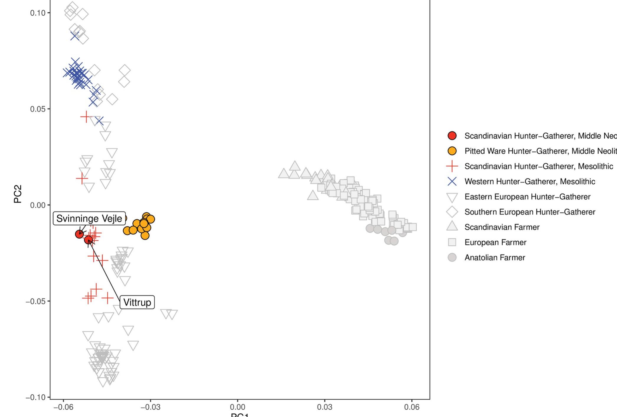Principal component analysis (pca) projecting vittrup man,