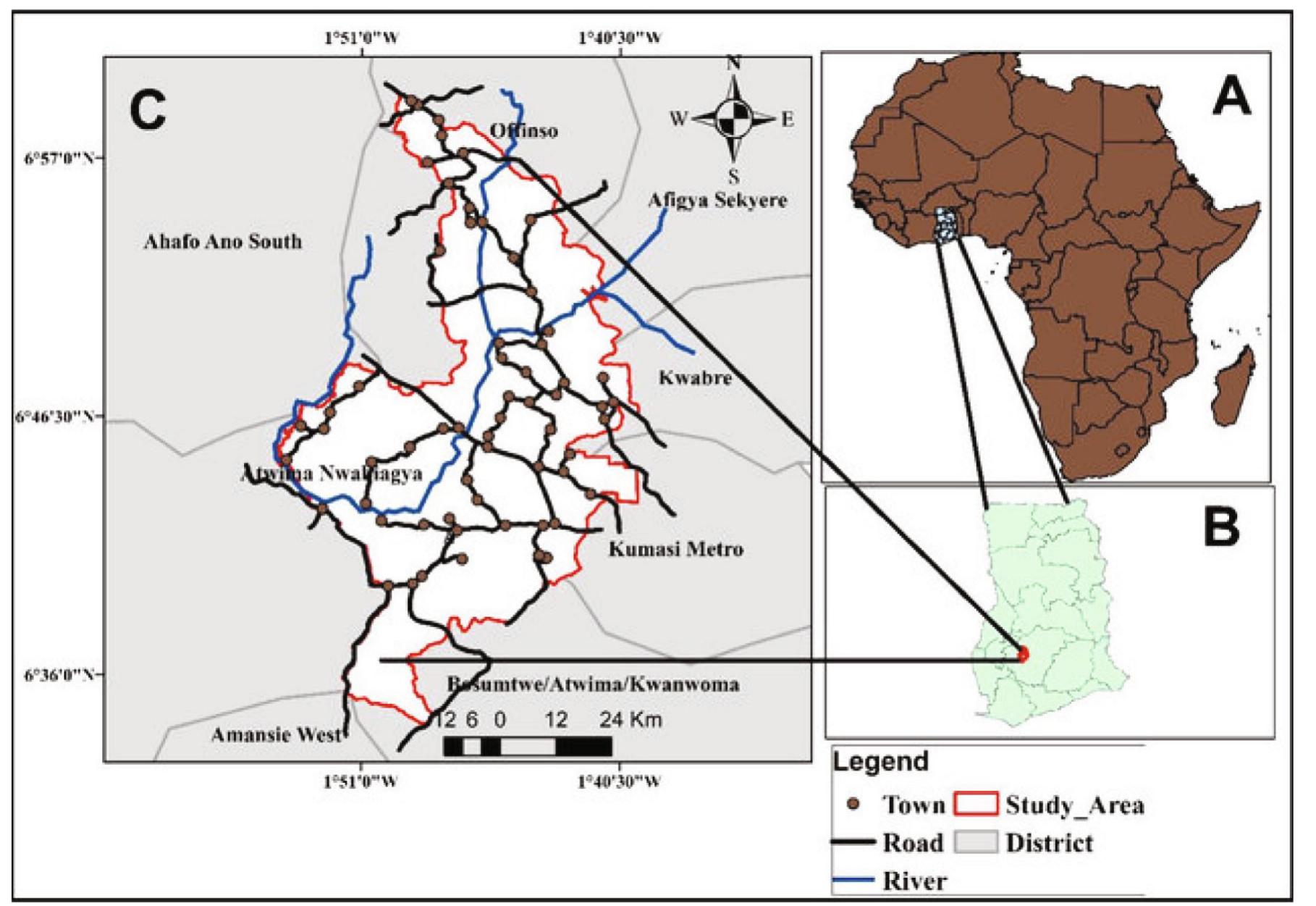 Map of atwima-nwabiagya district (source: adapted from ref.