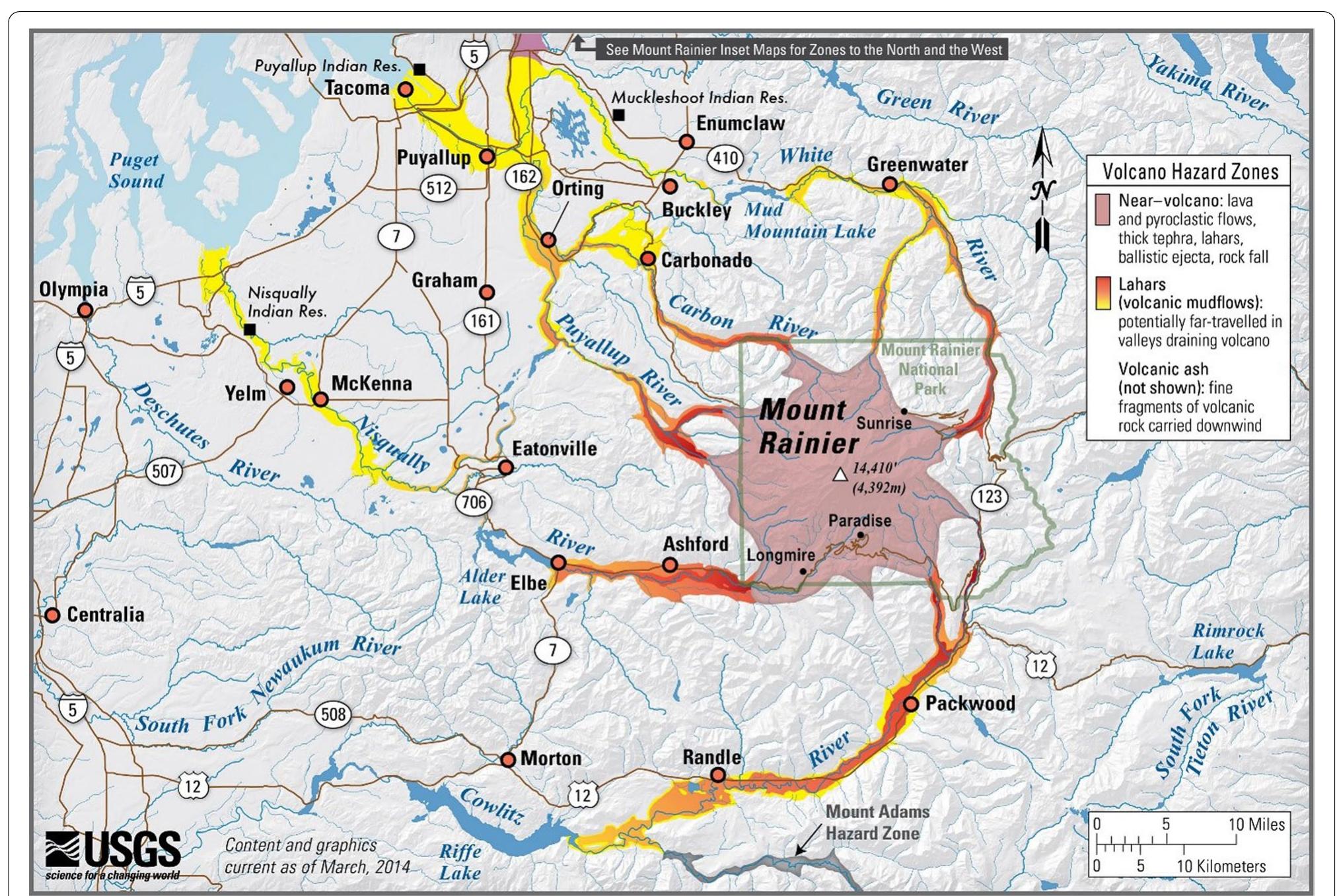Mount rainier hazard map (based on the official hazard