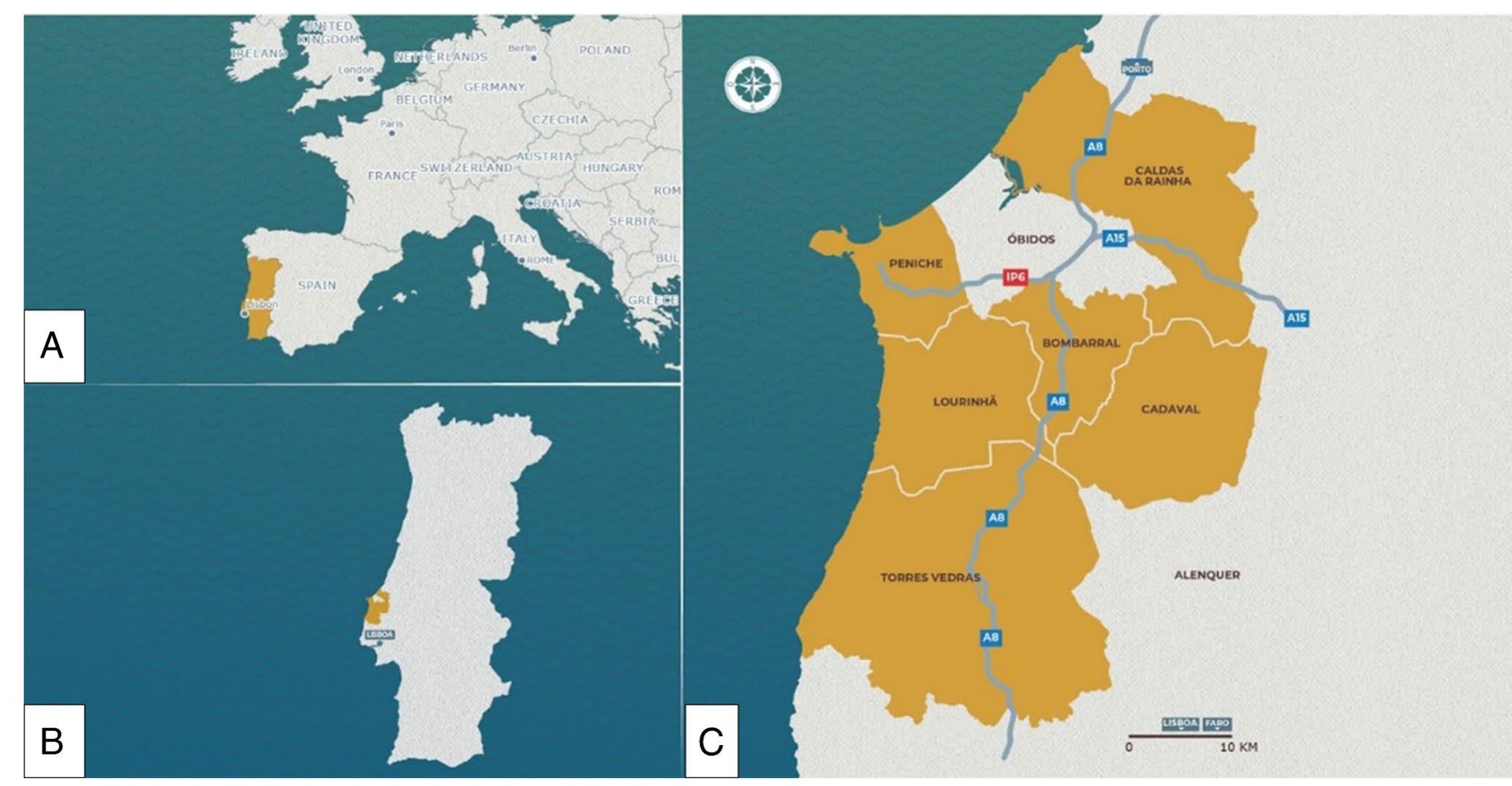Map with the location of the oeste aspiring geopark (oag). a