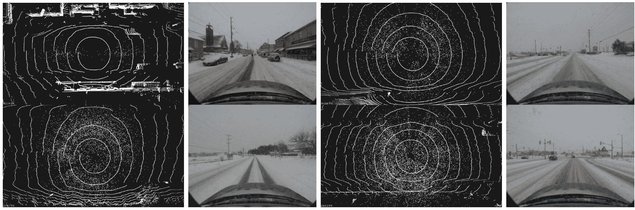 Top down lidar view of each snowfall levels with the