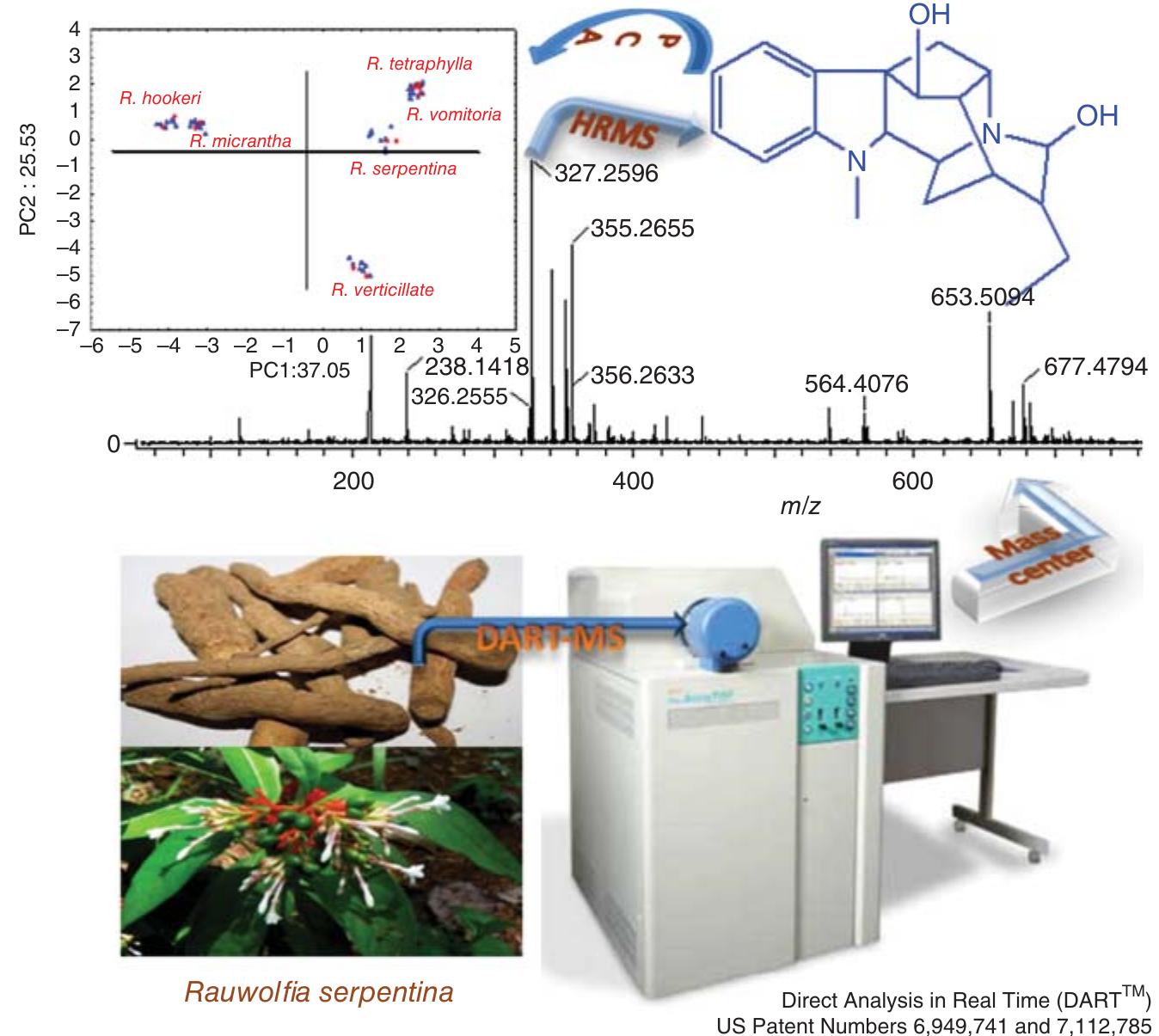 5 comparative dart-ms fingerprint spectra of roots of