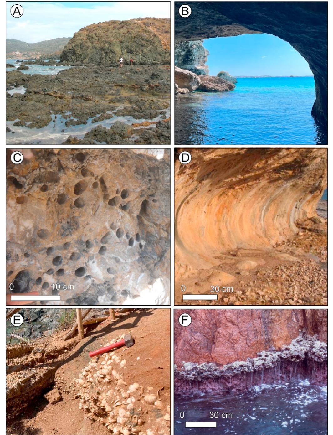 Examples of landforms, trace fossils, and deposits commonly
