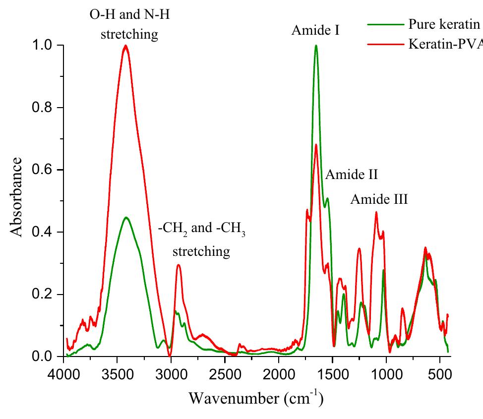 Ftir spectra of pure keratin and keratin-pva sponge the ftir
