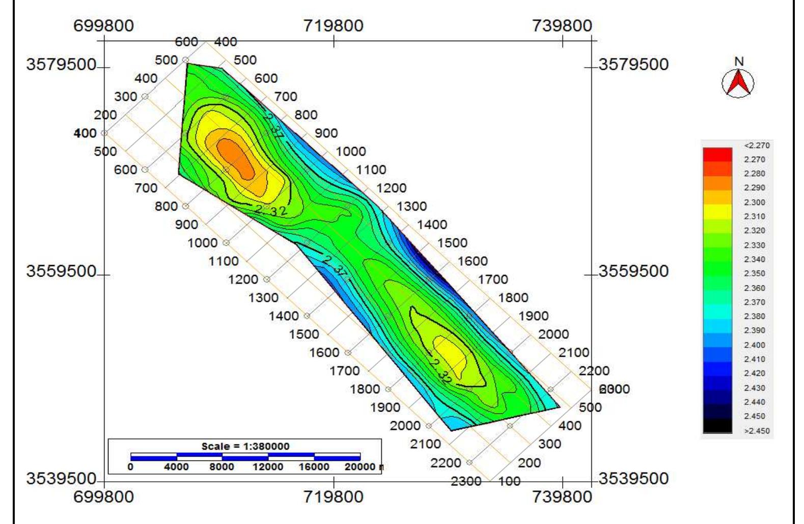 The time structural map of the main reservoir mb21