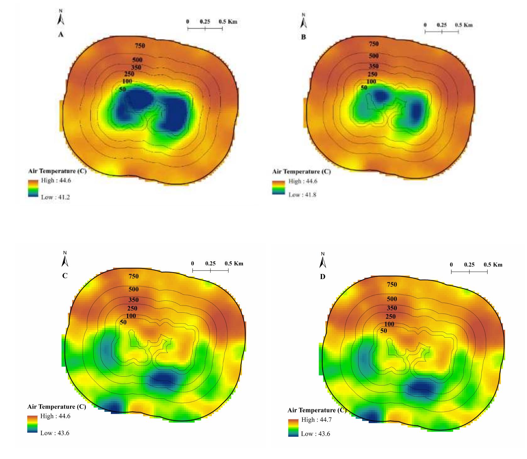 Air temperature map for the lake of tempe study site. (a)