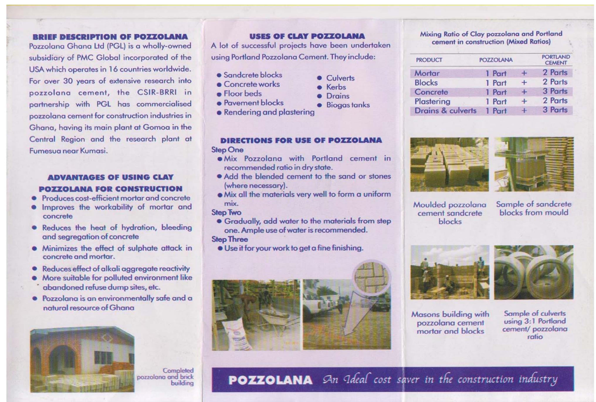 Pozzolana leaflet used as quick reference by building