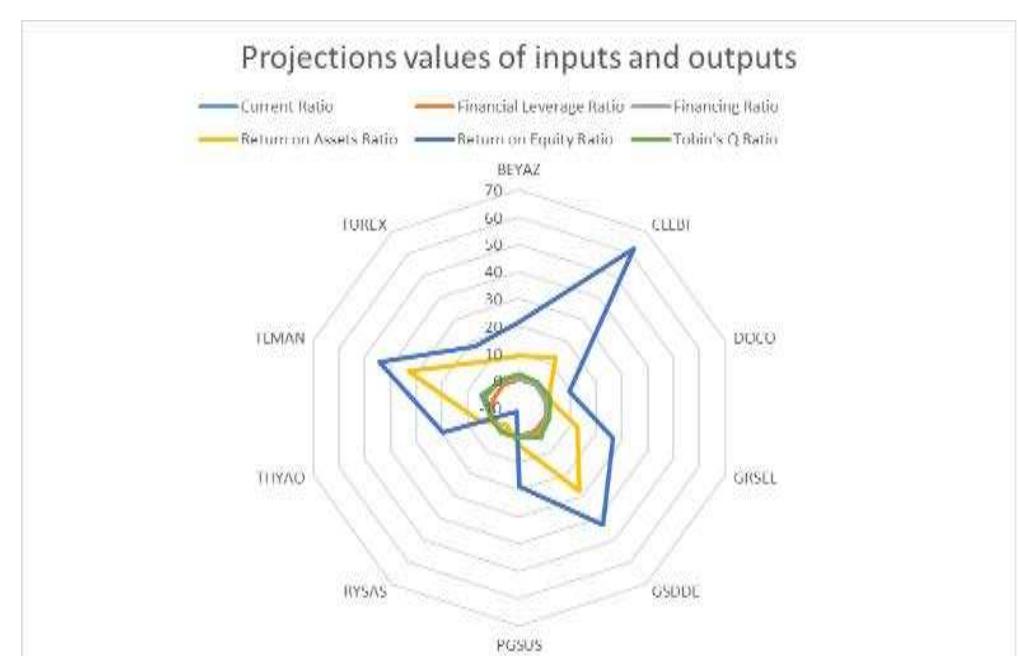 Projections values of inputs and outputs chart table 9.