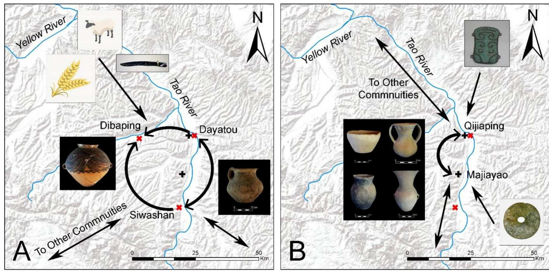 Maps of the tao river valley showing known ceramic