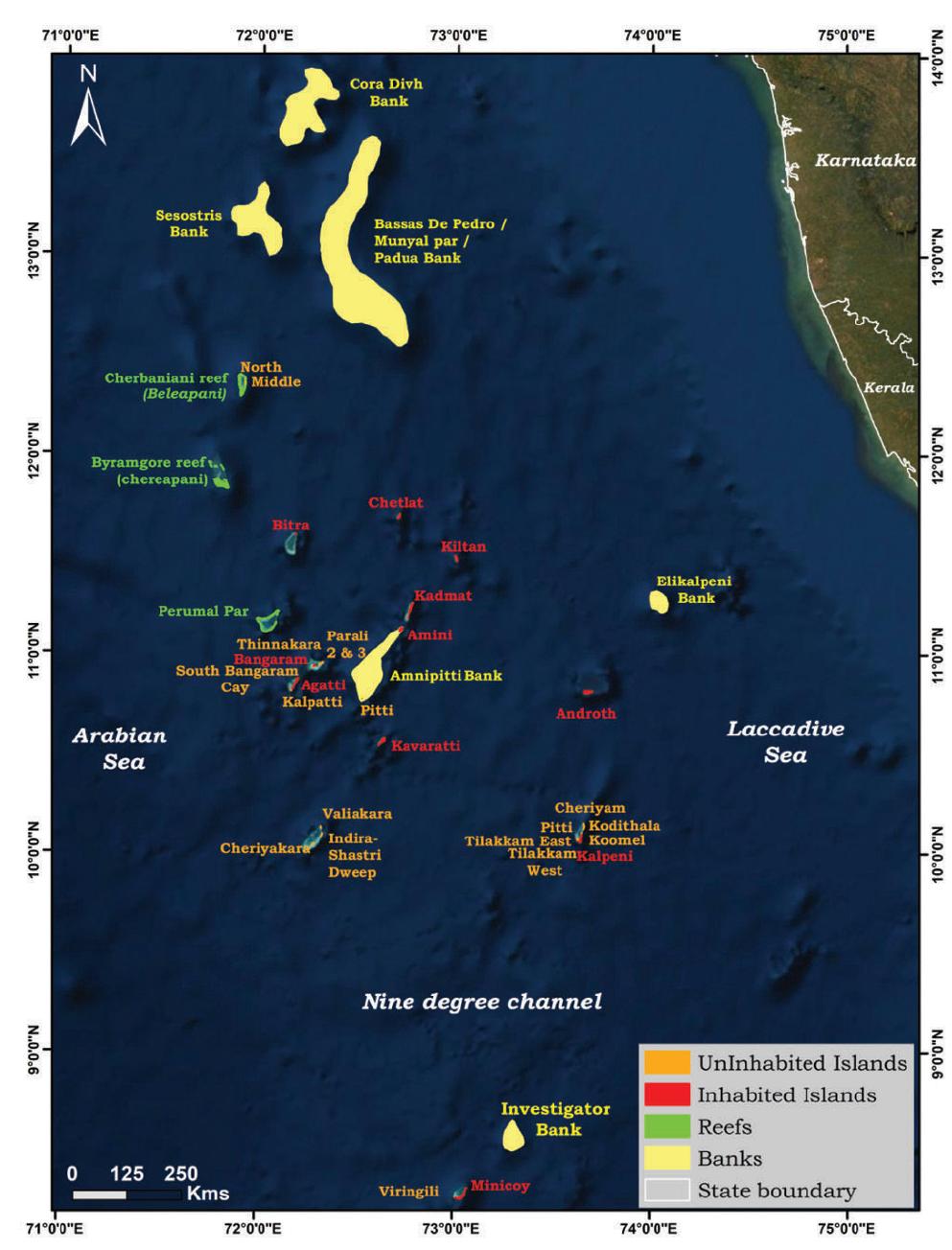 Map showing the location of lakshadweep group of islands,