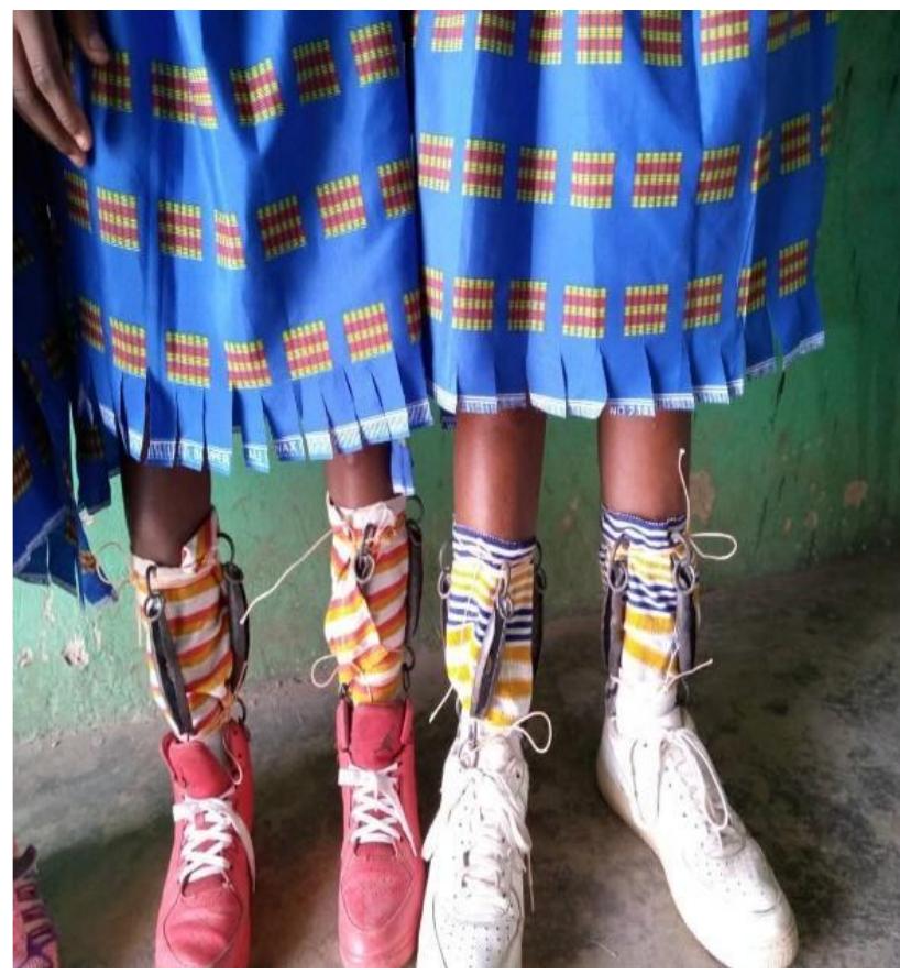 Ankle bells worn by learners