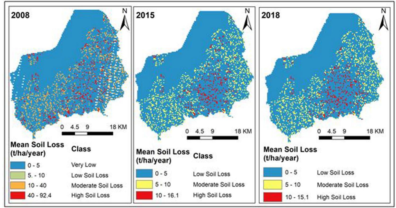 Average annual soil loss maps of nyamasheke district in the