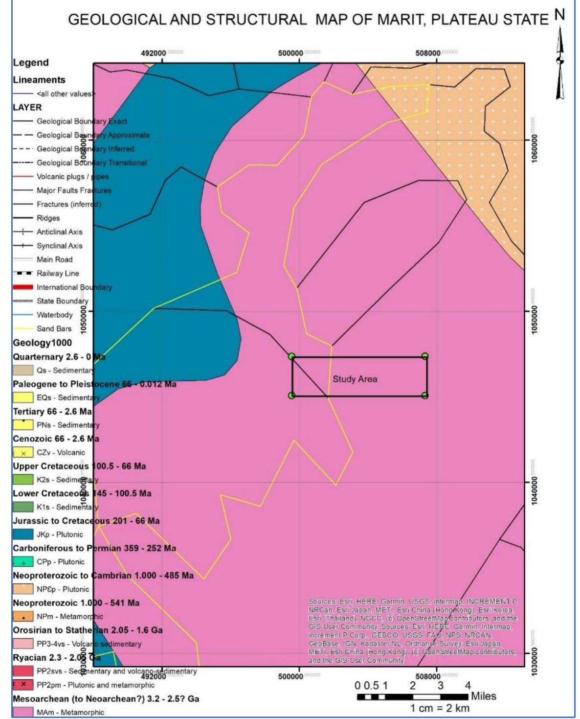 Geological and structural map of study area