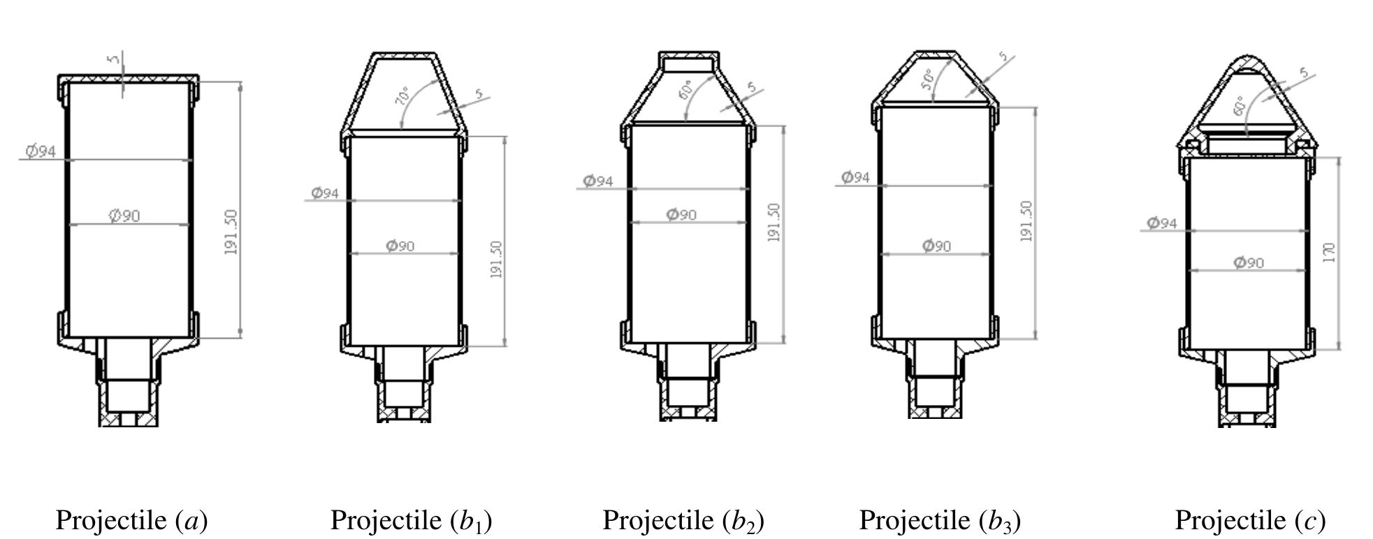 Five different types of projectiles considered in this paper