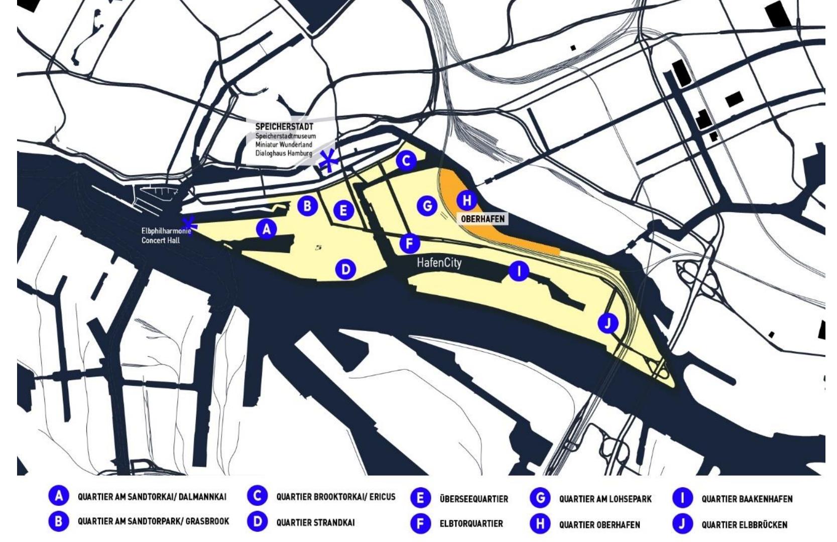 Map of hafencity (illustrated by the author, 2023). on an