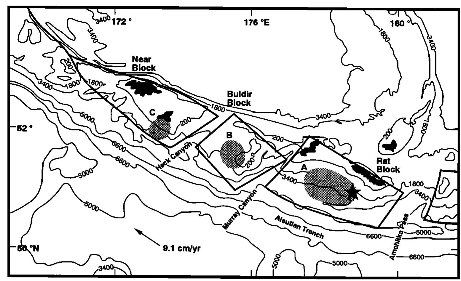 Map of the western end of the aleutian arc showing the