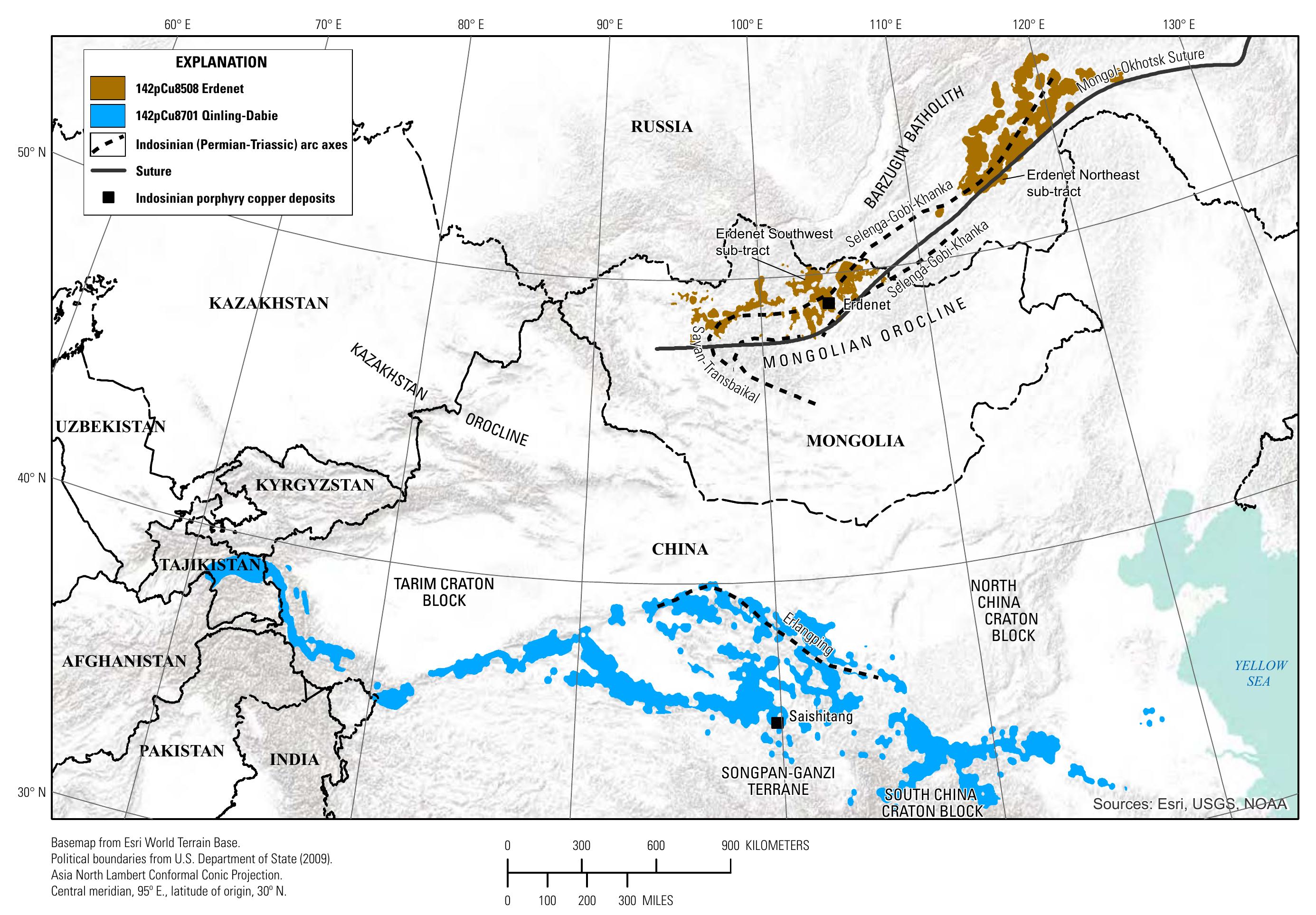 Map of the indosinian (280 to 200 million years ago) erdenet