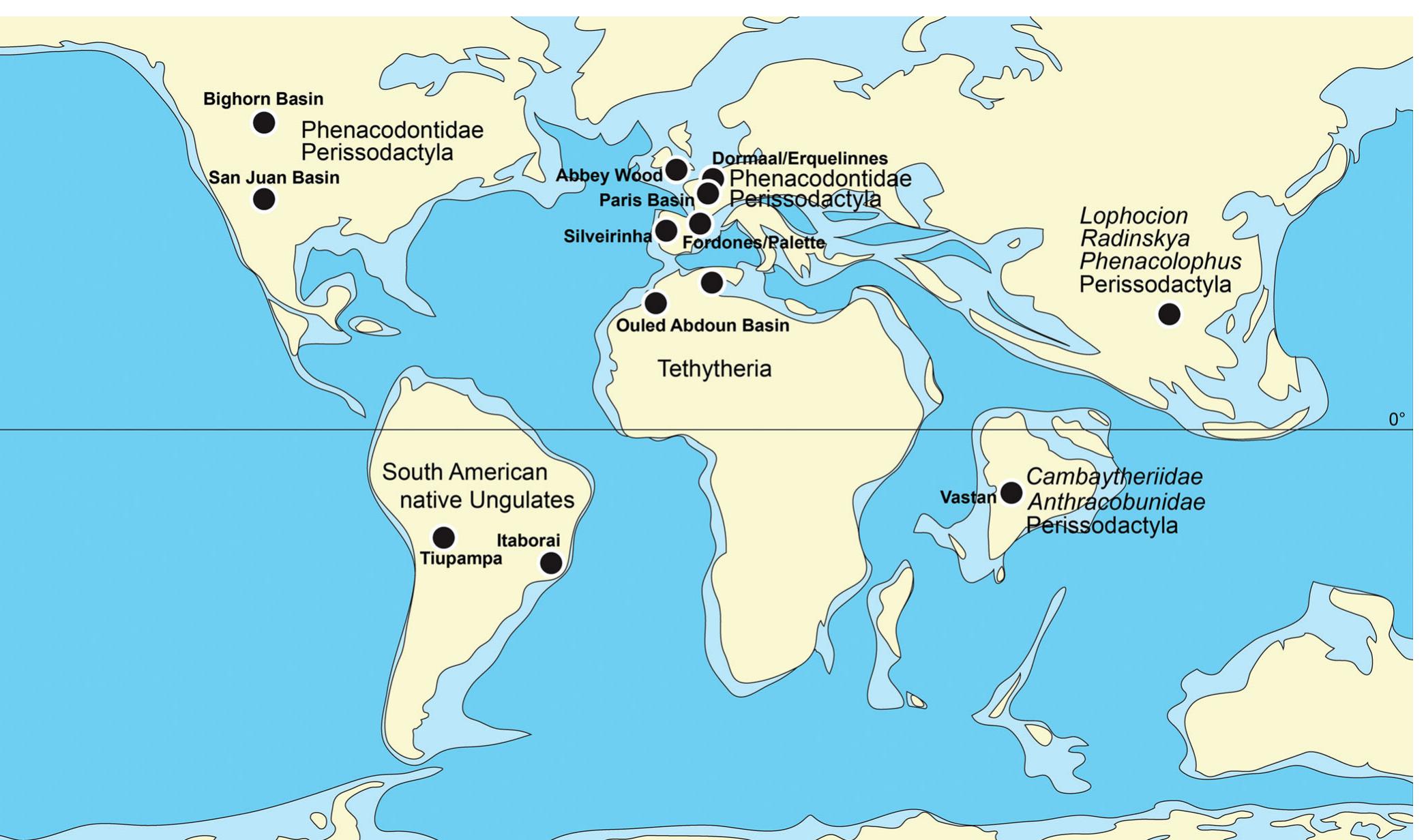 Late paleocene-early eocene map showing distribution of