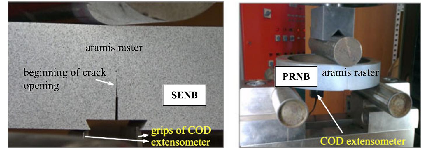 Three-point bend test on senb and prnb specimens. [colour