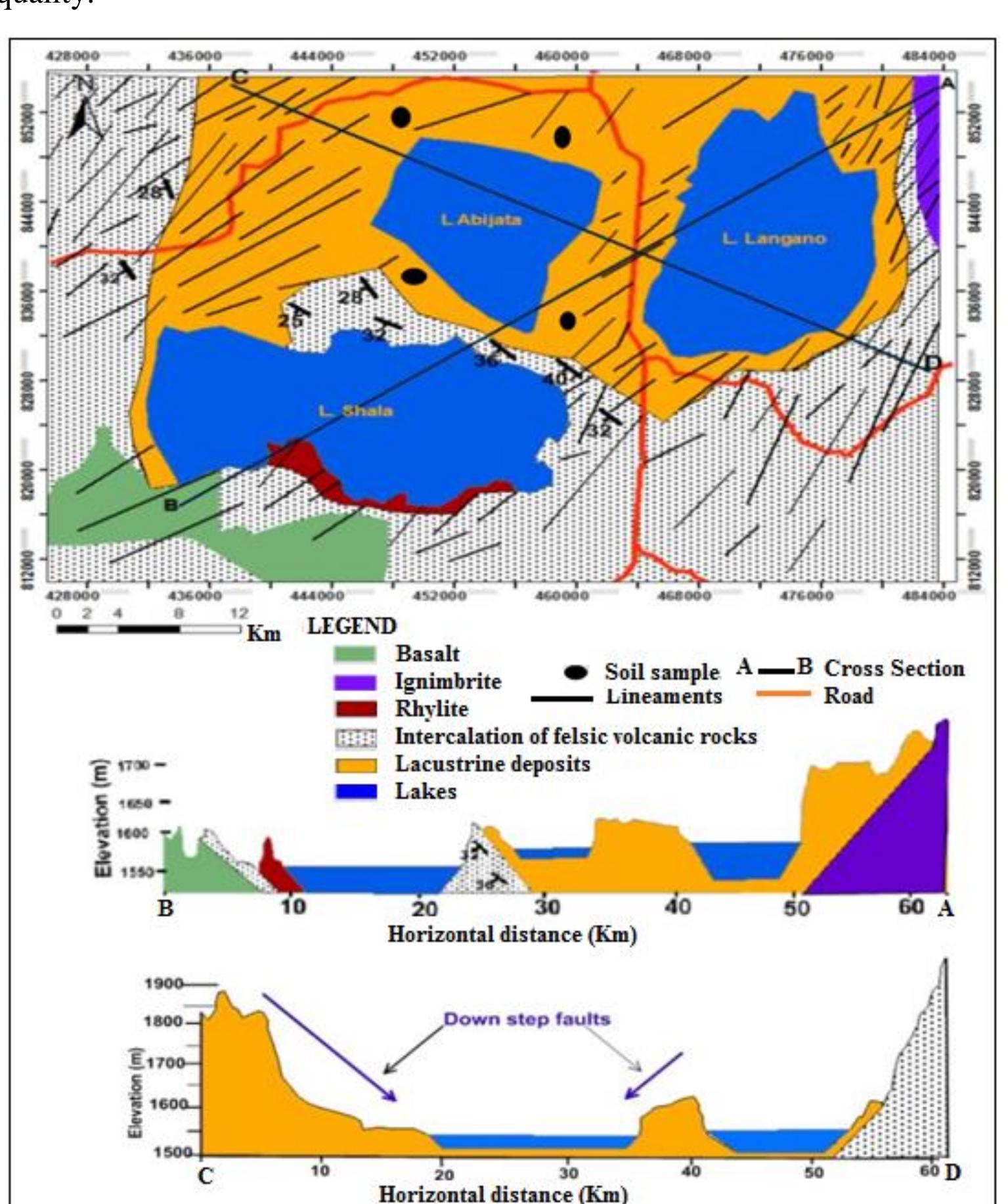 Geological map with cross-sections a-b and c-d. observed and