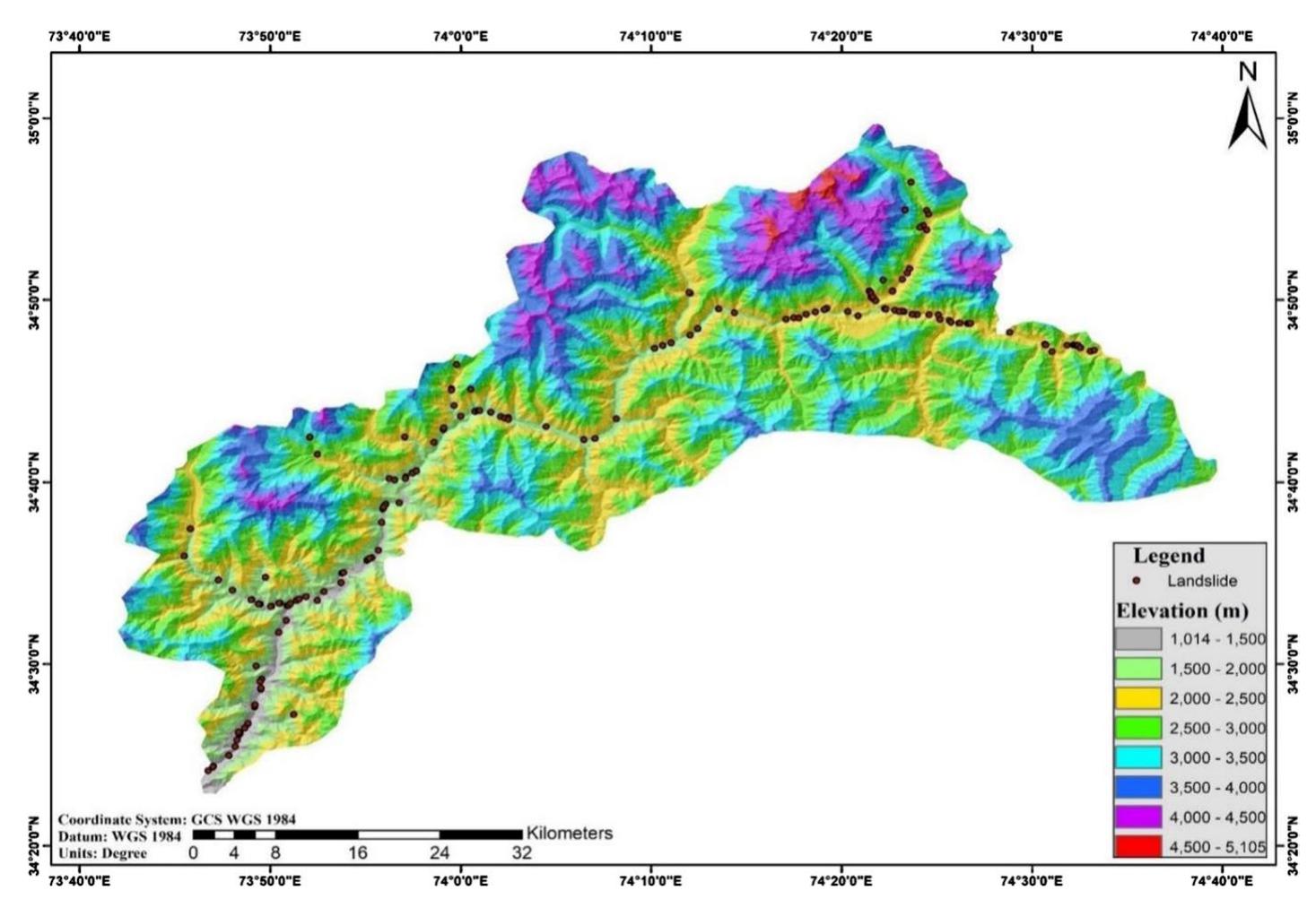 Map showing distribution of landslides with respect to