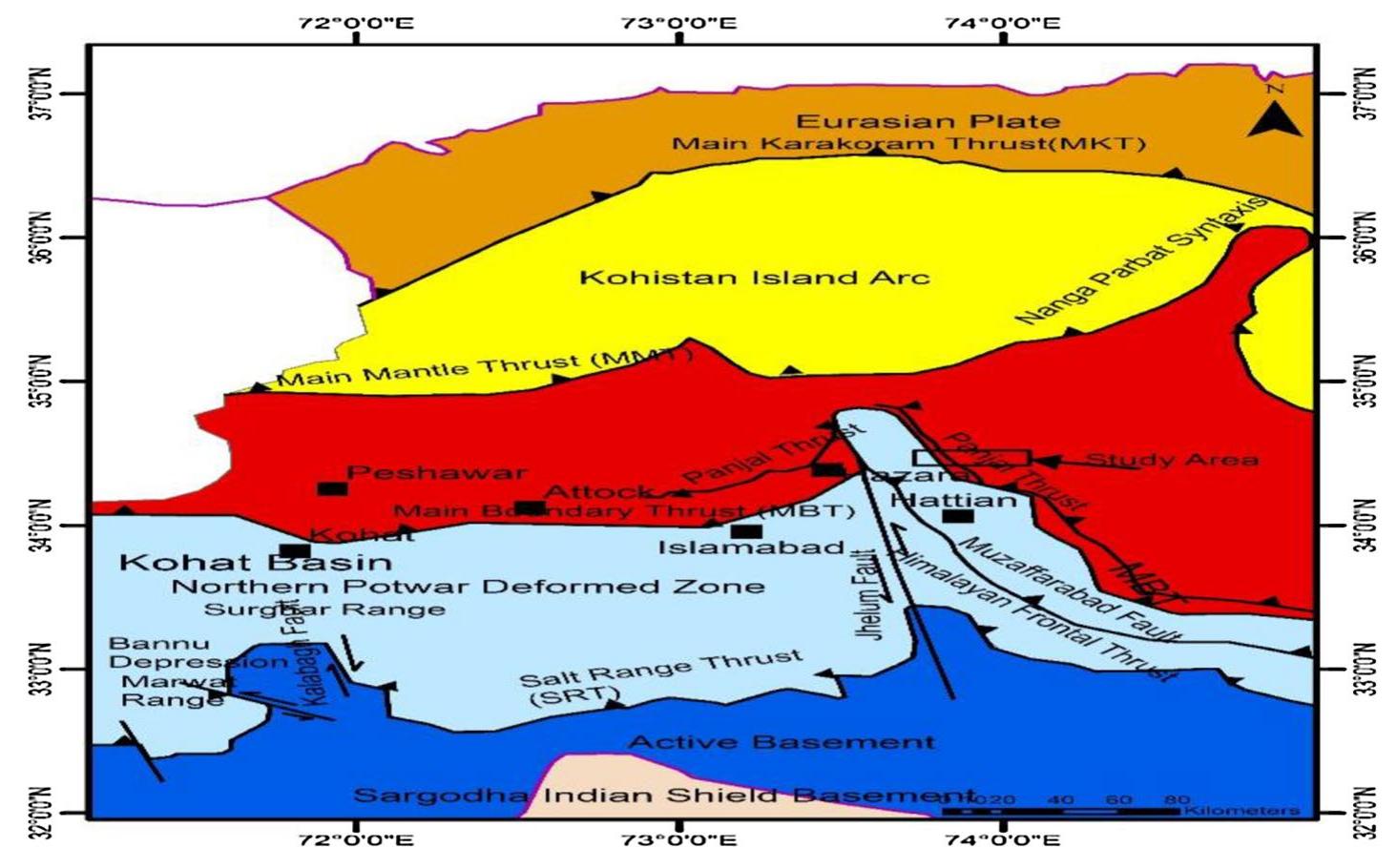 The regional tectonic map shows the major tectonics features