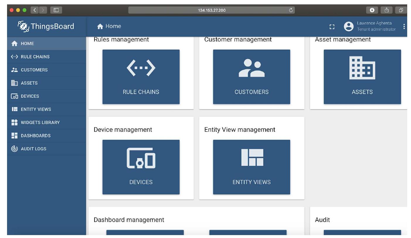 Raspberry Pi Installed Thingsboard Server Interface
