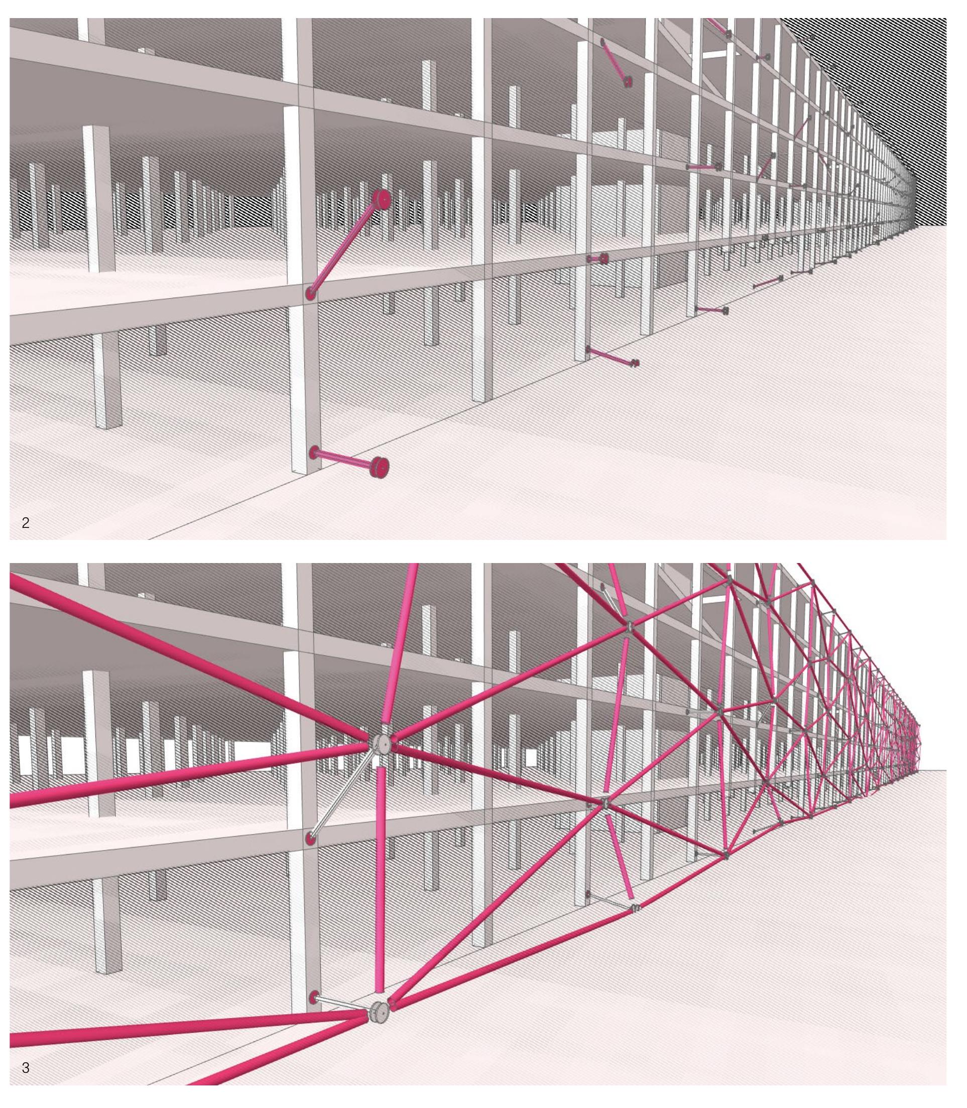 2&3. the facade consists of a form-fit cog joining system