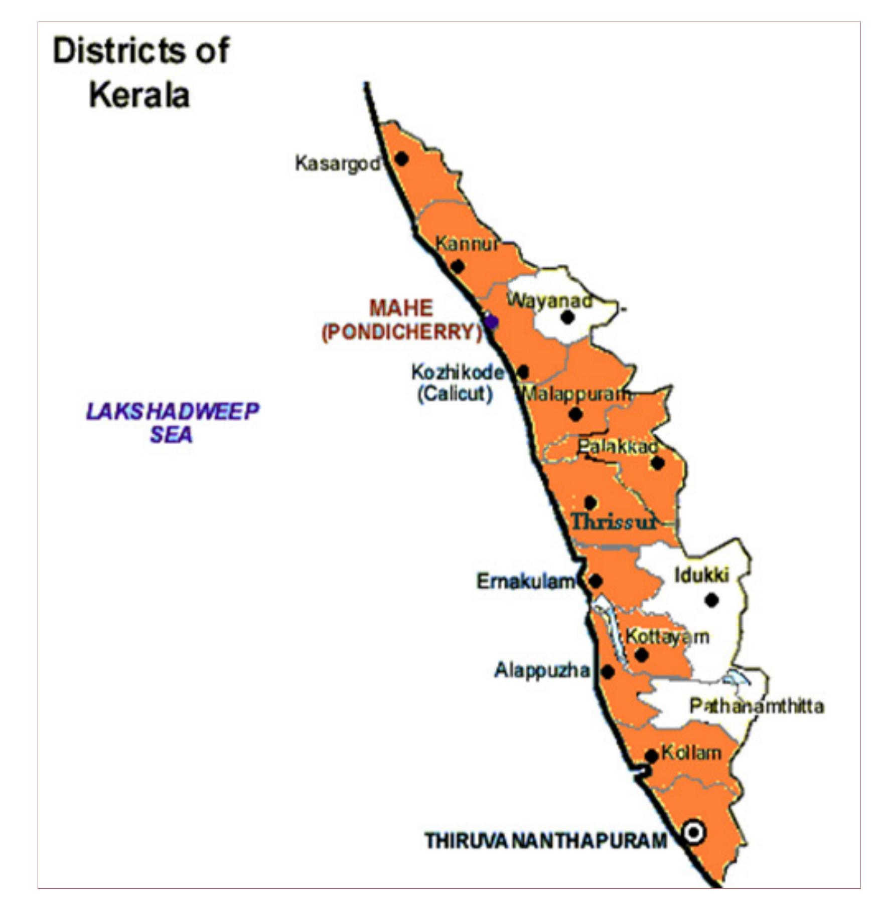 |.kerala map showing lf endemic districts a line list of