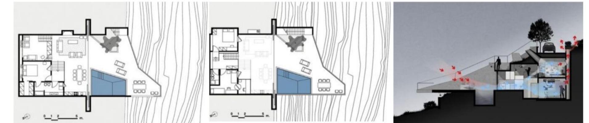 Plan and section of the semi-underground residence. compared