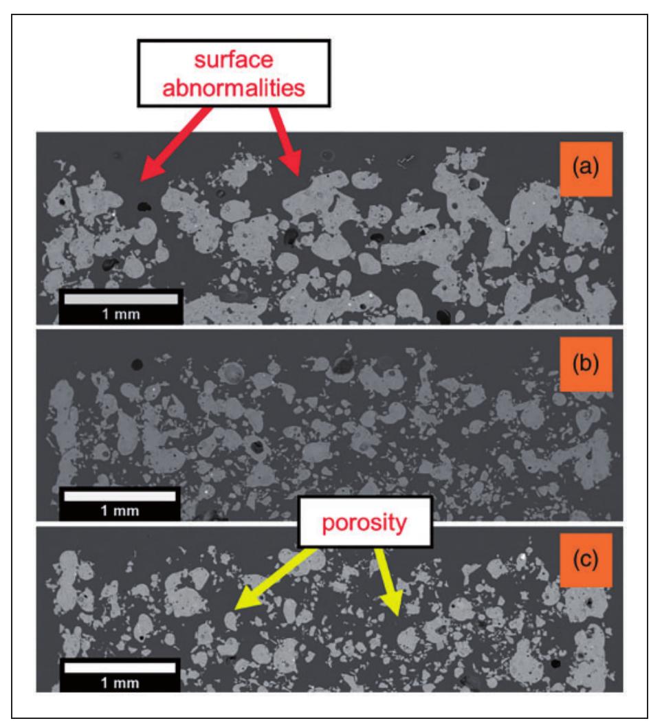 Sem image cross-sections showing the evolution of porosity