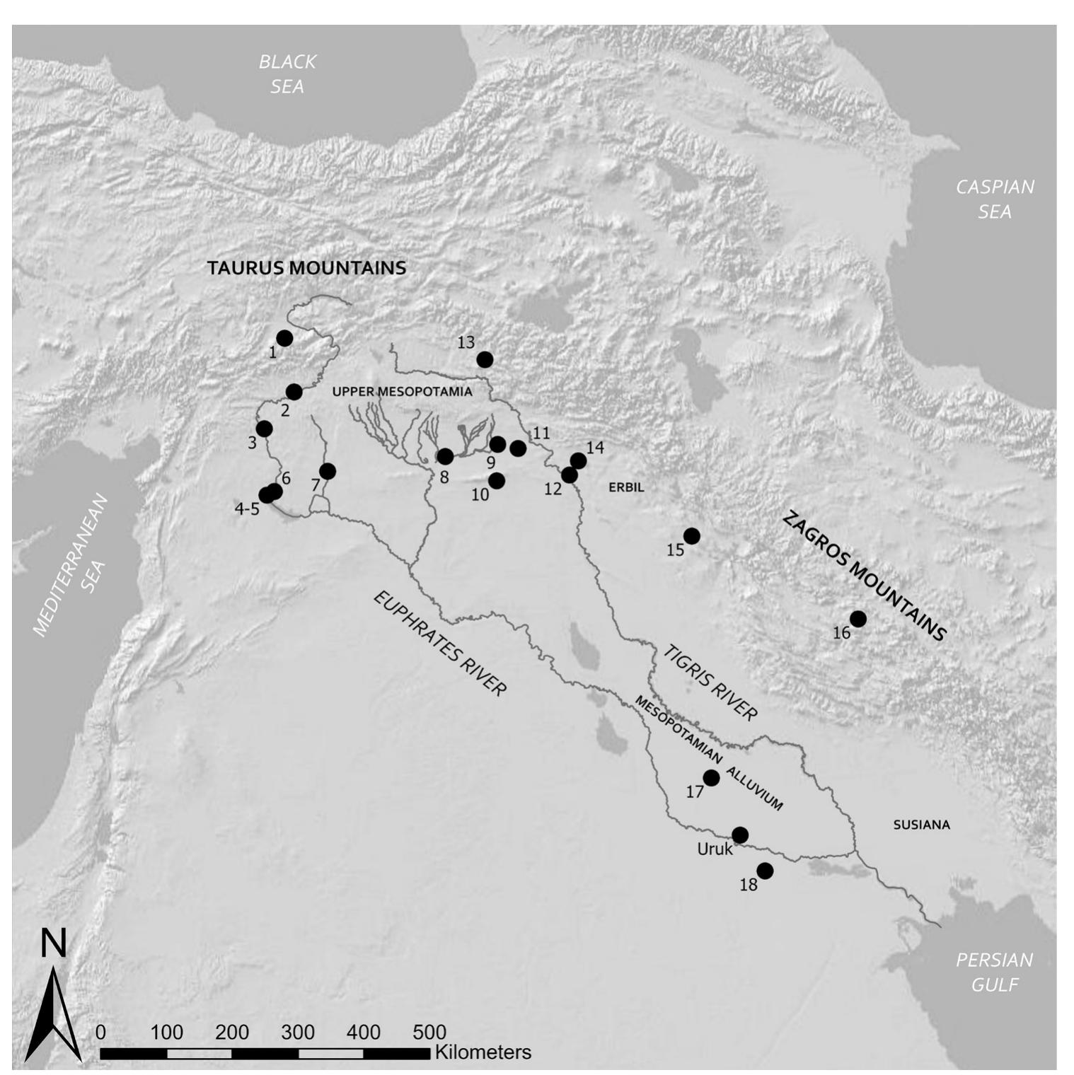 Map of greater mesopotamia with sites noted in the text. map