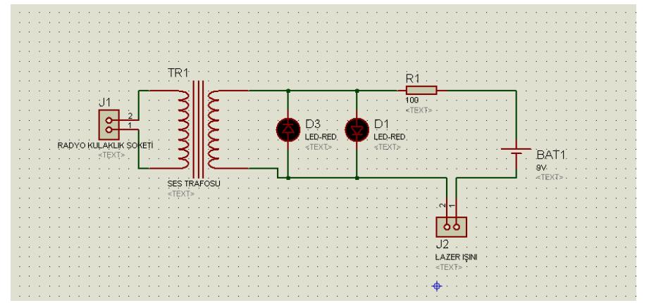 Proteus drawing of transmitter circuit laser wireless audio