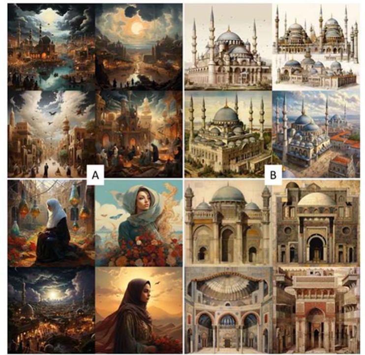 Midjourney ai-generated photos: using the prompt “examples