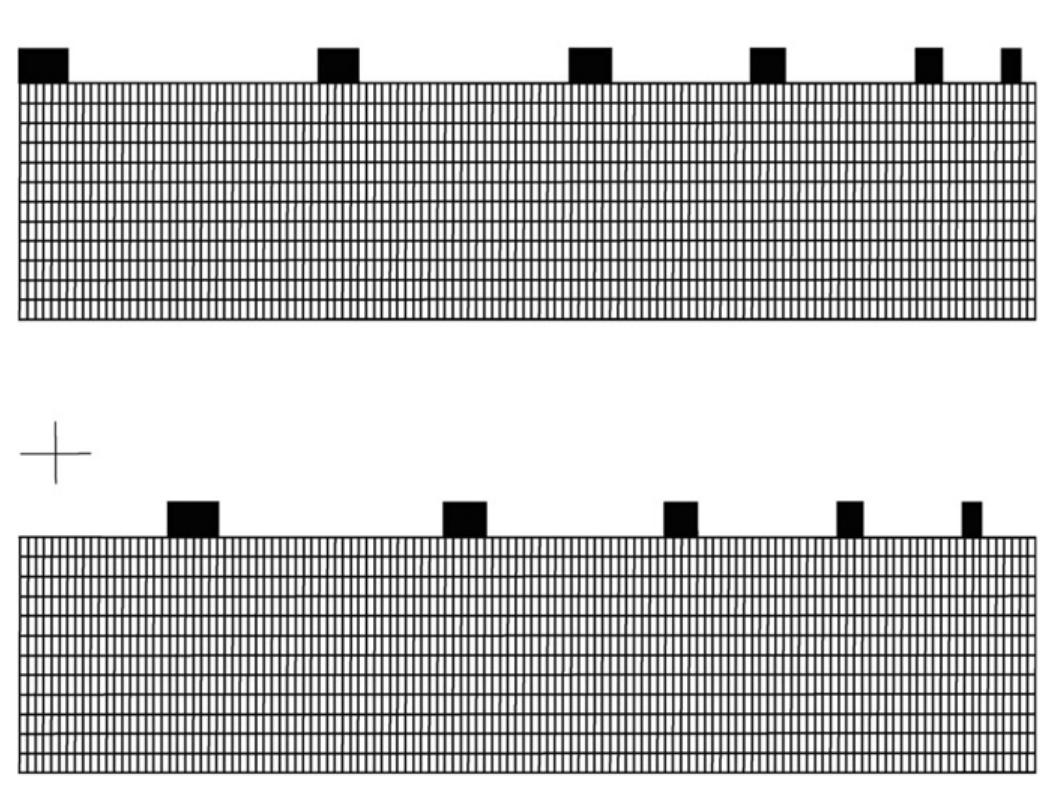 Unrolled electrode grids (top: negative, bottom: positive)