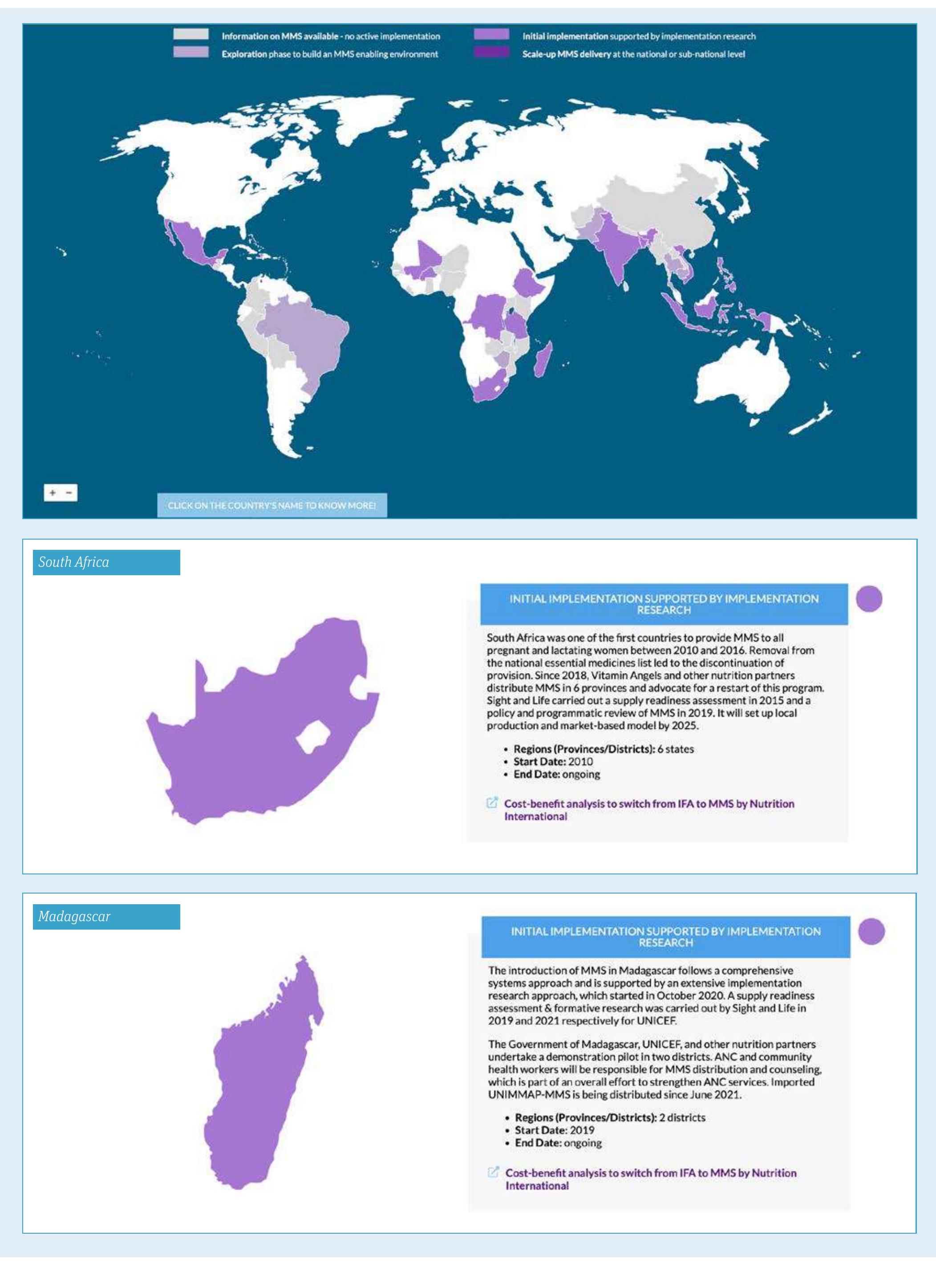 World map of mms activities showing examples of typical