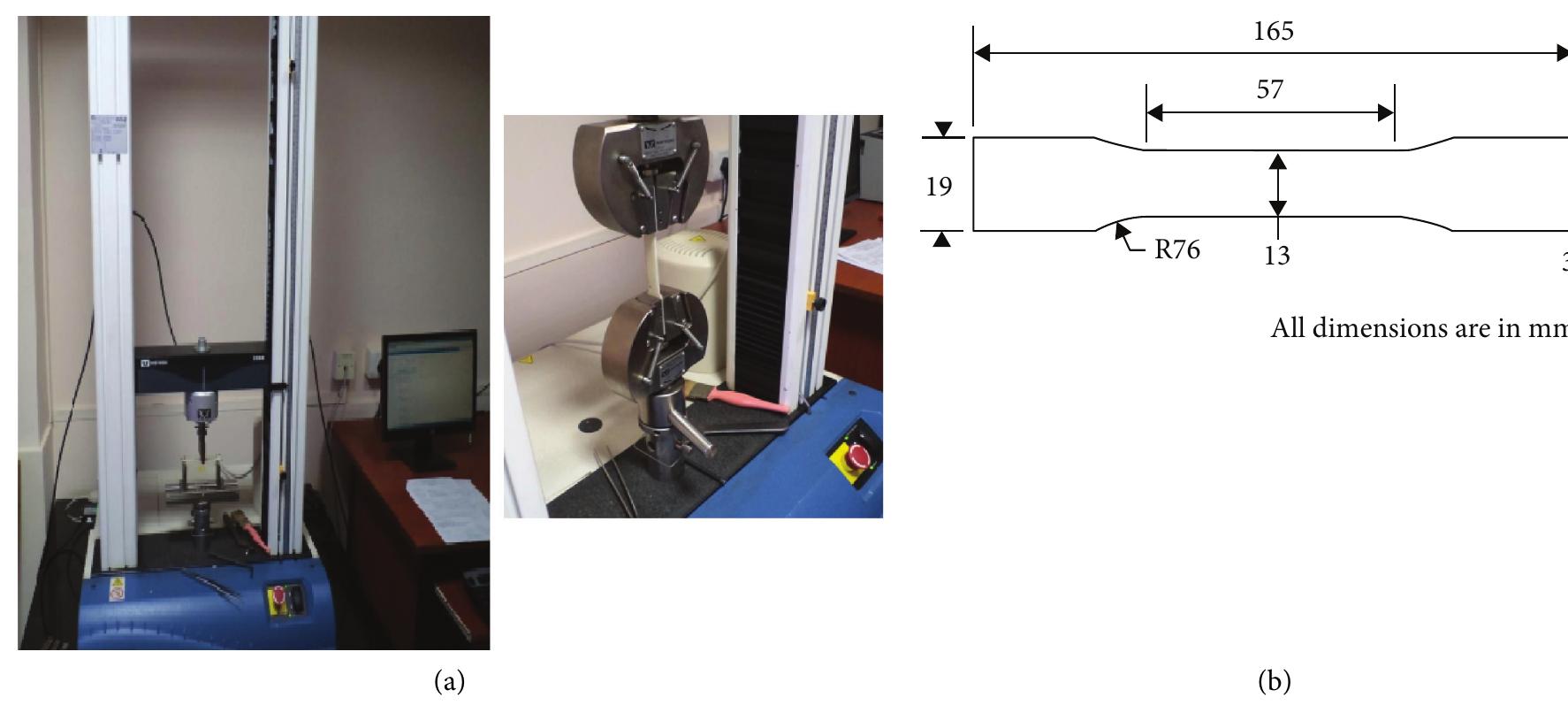 Ficuree 3: (a) utm test setup. (b) specimen dimensions as