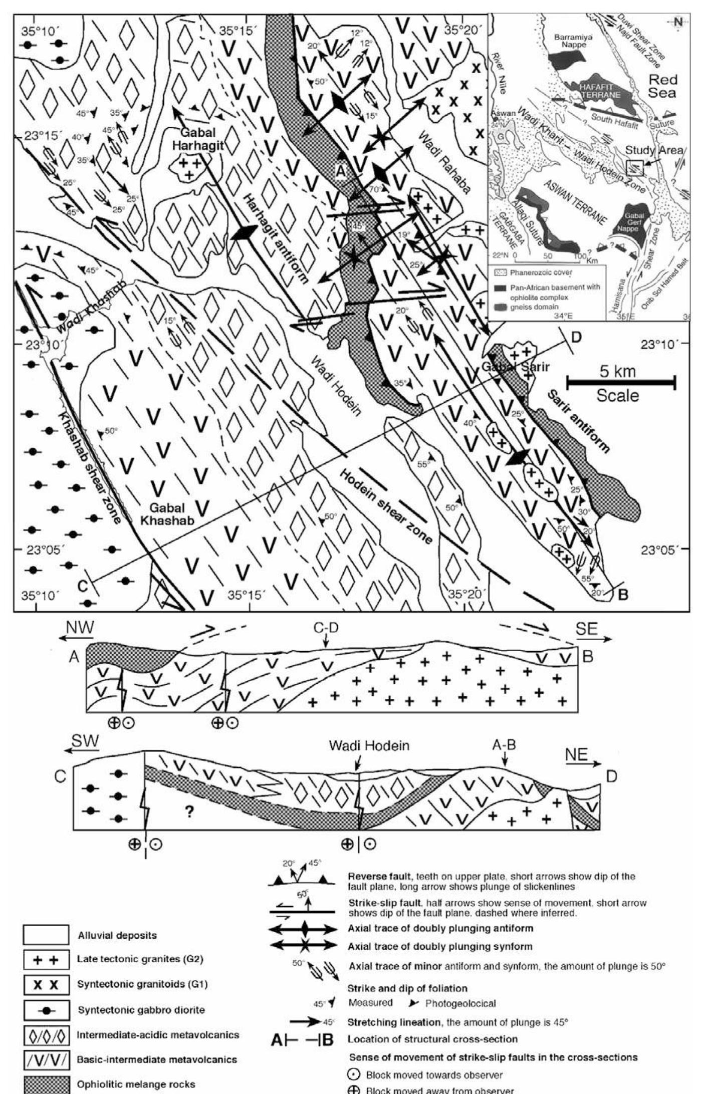 Geological structural map and cross-sections of the wadi