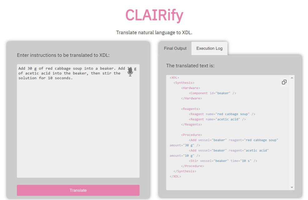 Web interface for clairify. users input natural language